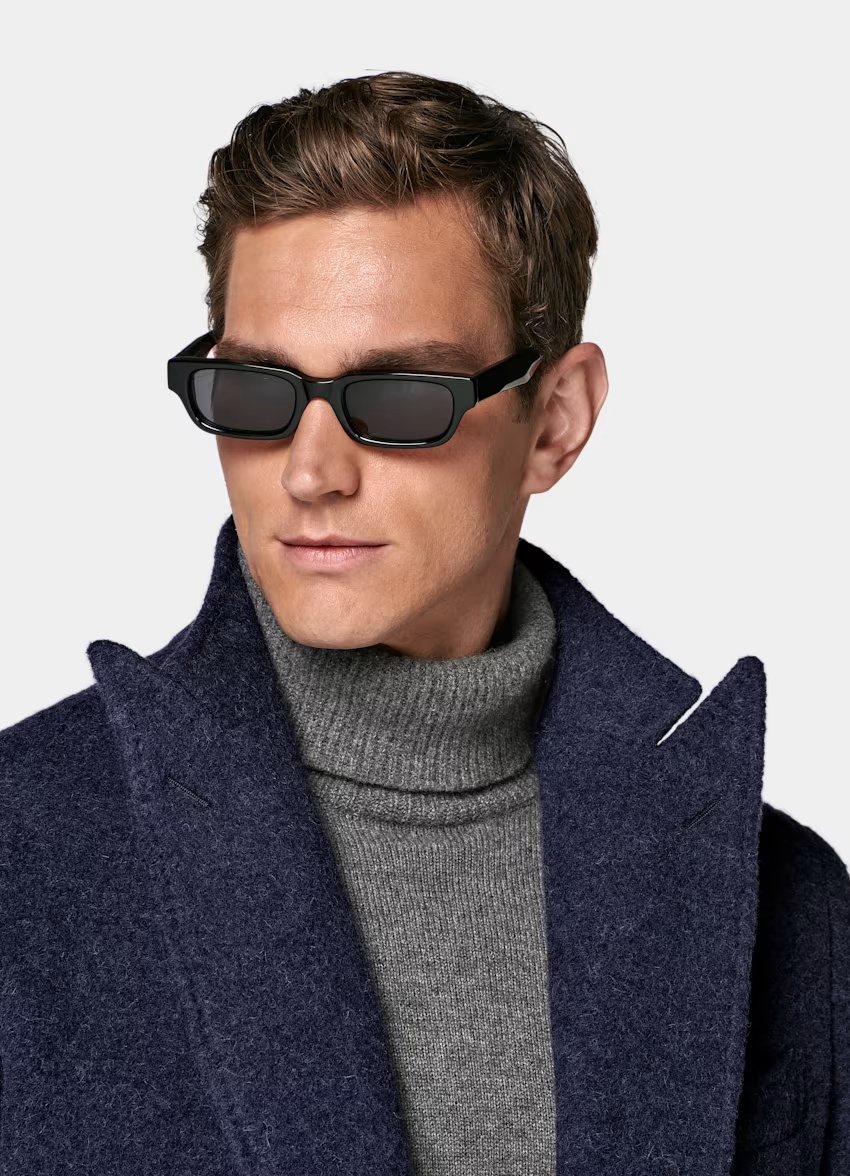 Mid Blue Belted Overcoat Alpaca Polyamide - SUITSUPPLY